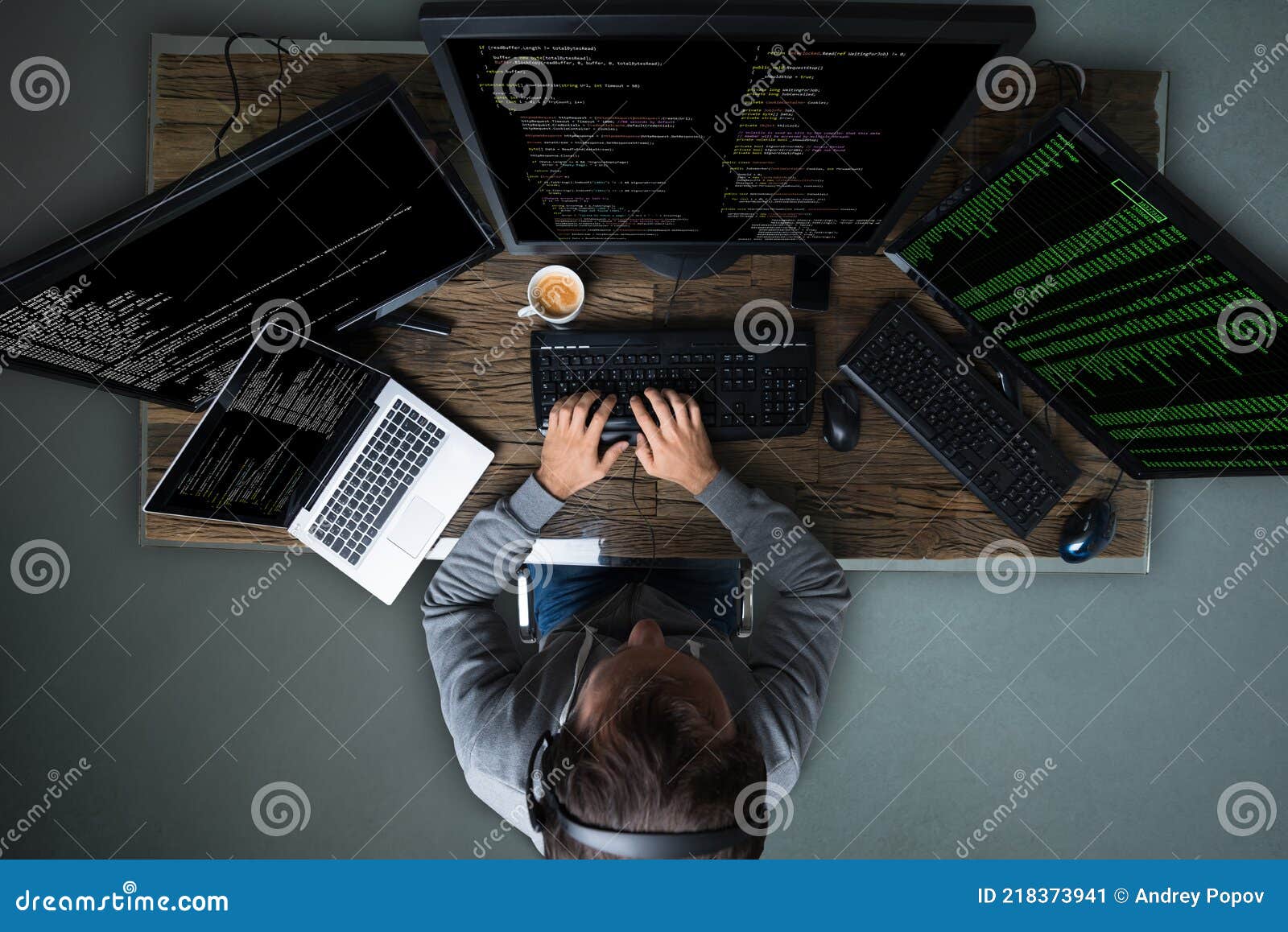 Hacker Hacking Multiple Computers on Desk Stock Image - Image of laptop ...