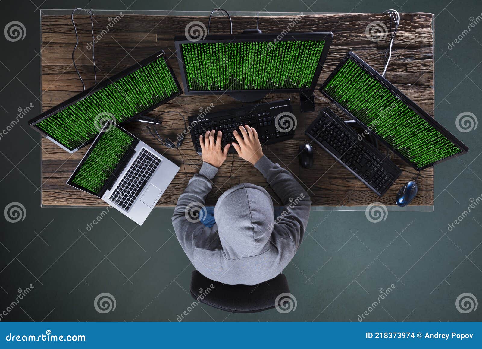 Hacker Hacking Multiple Computers on Desk Stock Photo - Image of ...