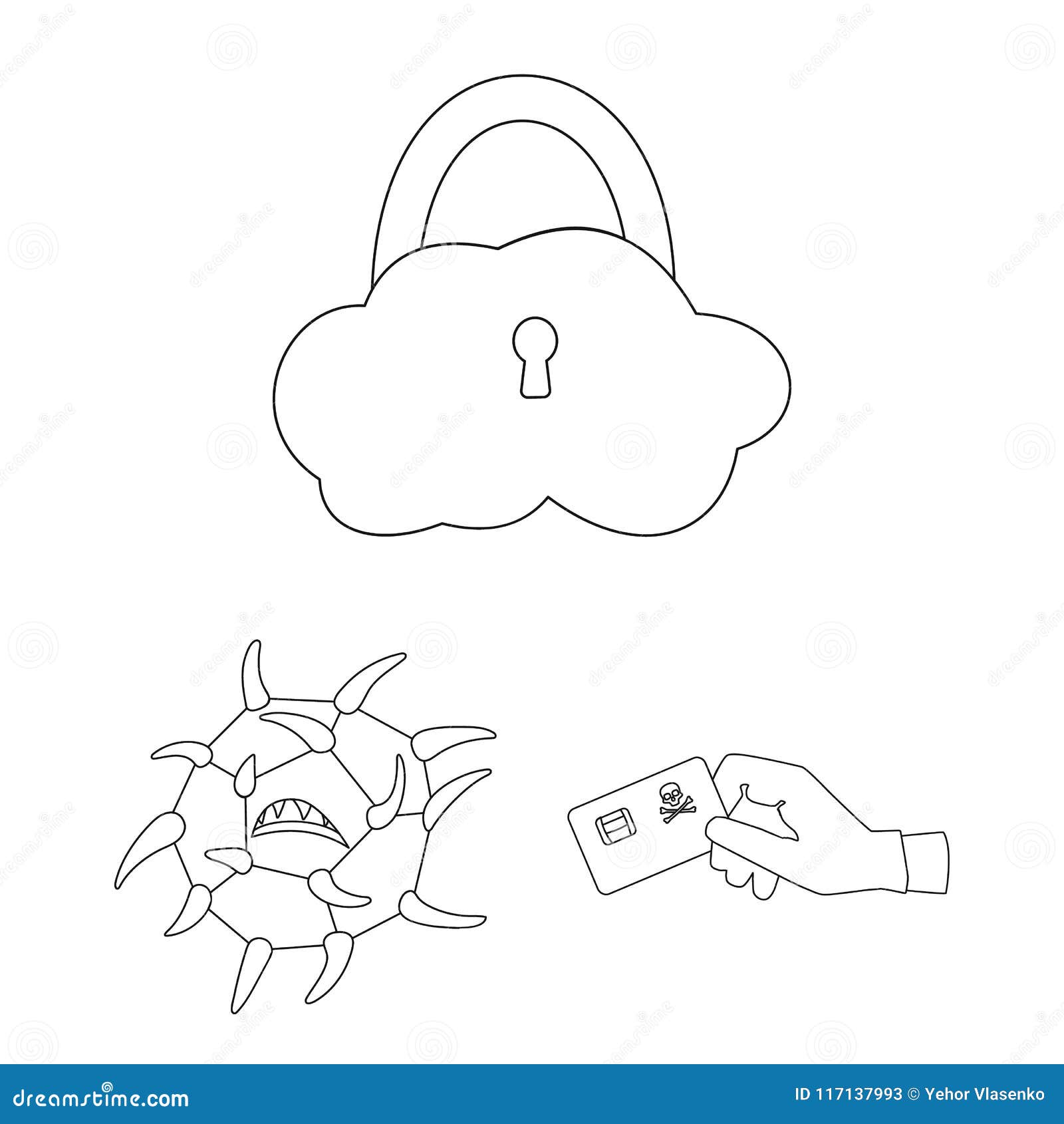 Hacker And Hacking Outline Icons In Set Collection For Design Hacker And Equipment Vector 9291