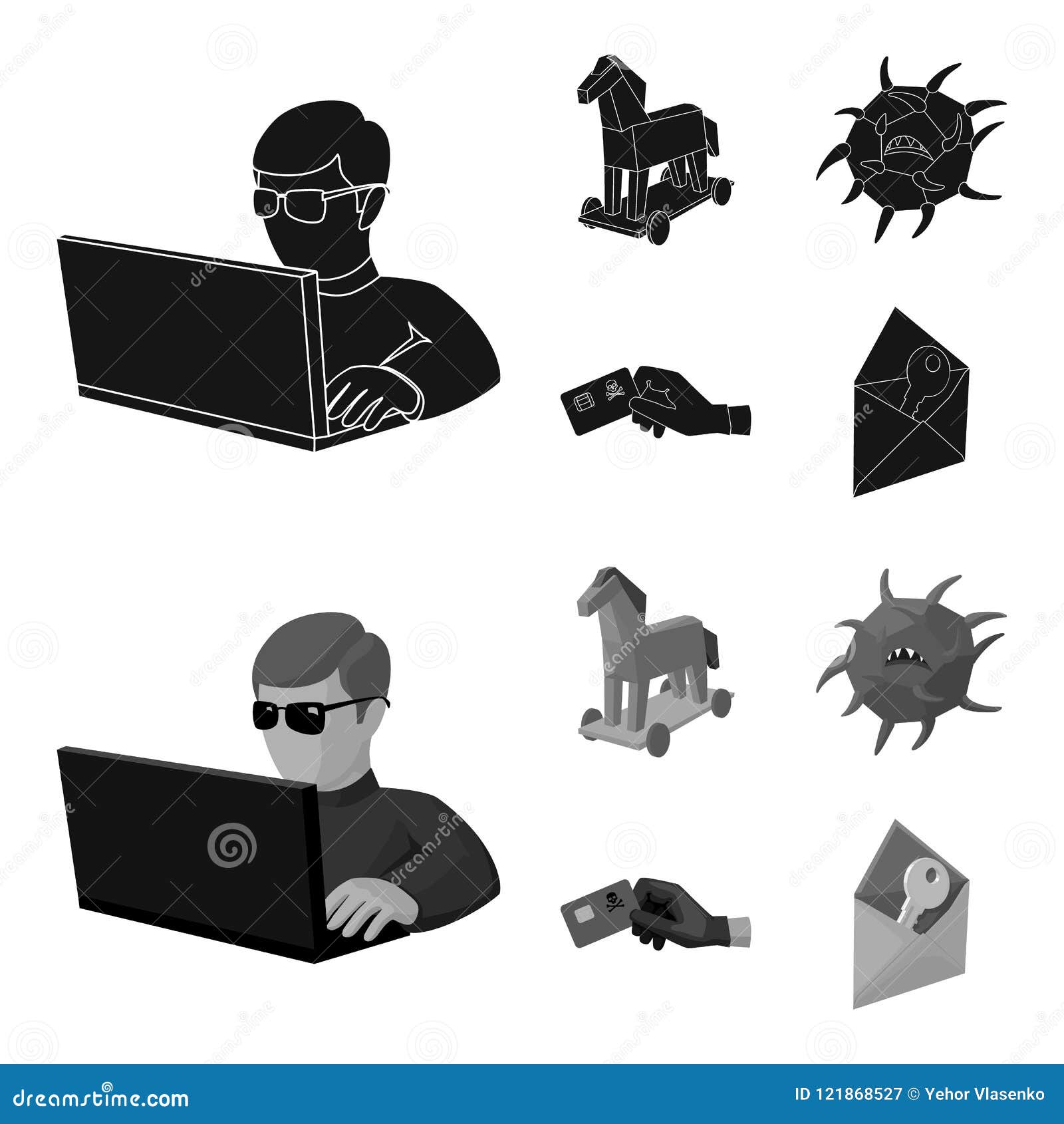 Hacker Hacking System Internet Hackers And Hacking Set Collection Icons In Blackmonochrom