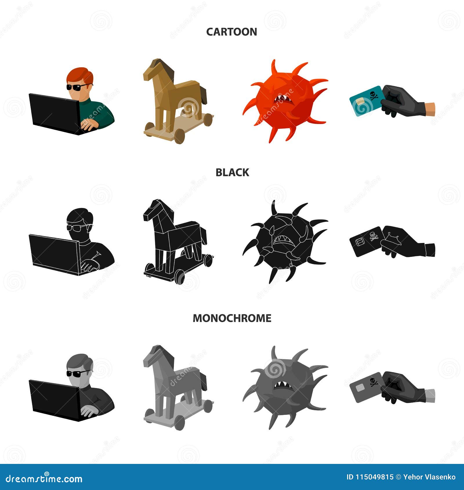 Hacker Hacking System Internet Hackers And Hacking Set Collection Icons In Cartoonblack