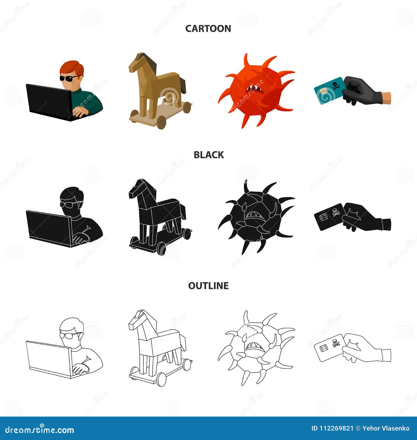 Hacker, Hacking, System, Internet .Hackers and Hacking Set Collection Icons in Cartoon,black ...
