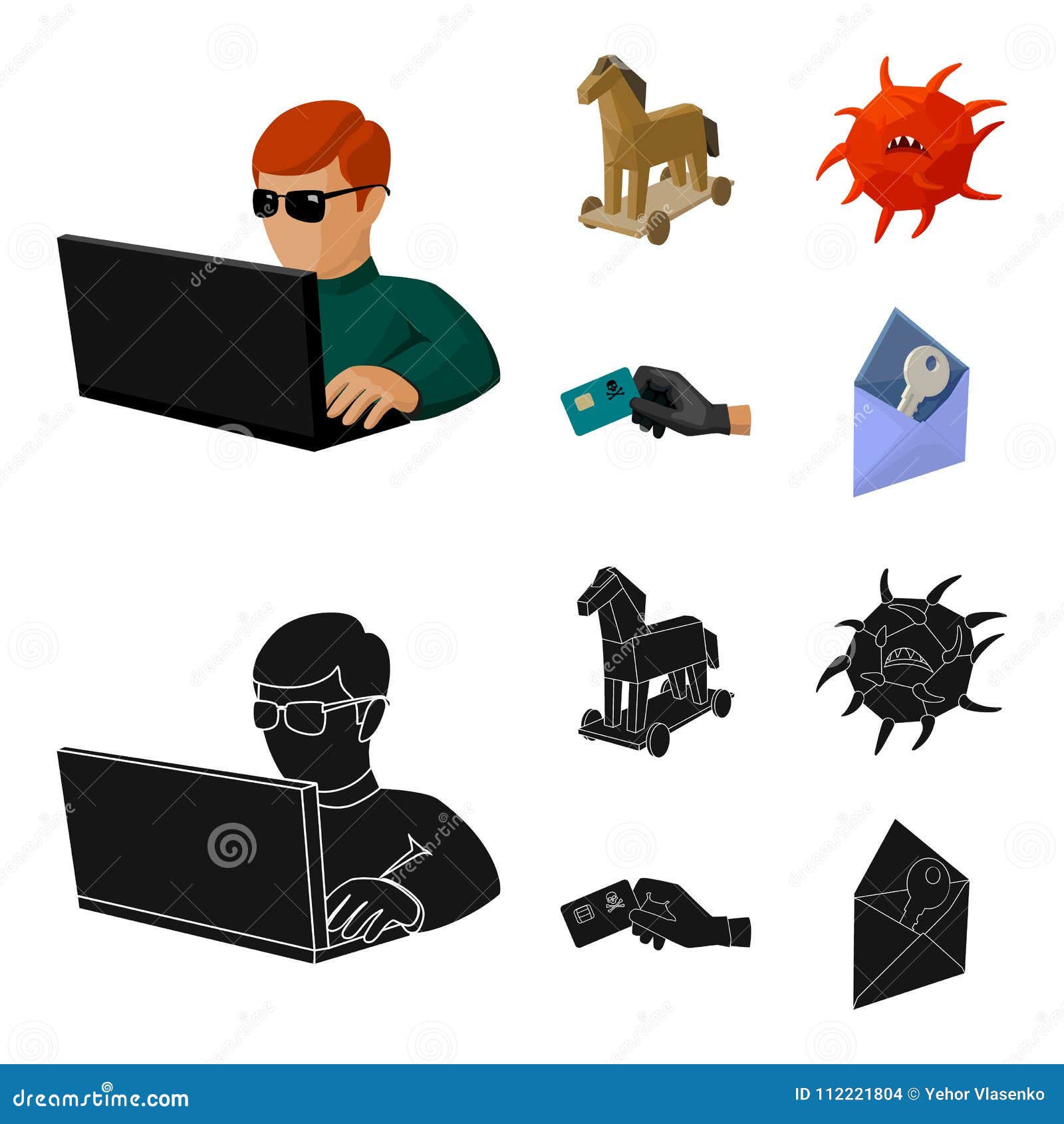 Hacker Hacking System Internet Hackers And Hacking Set Collection Icons In Cartoonblack
