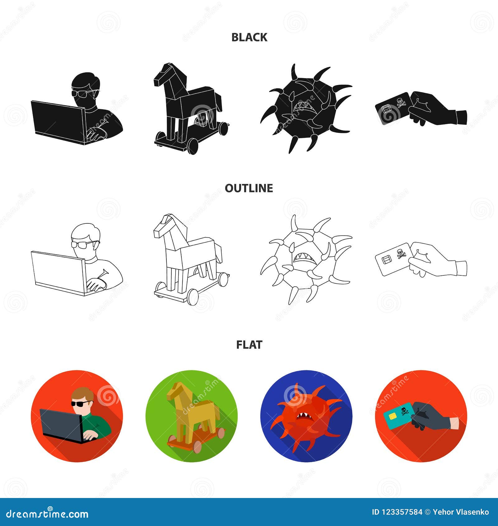 Hacker Hacking System Internet Hackers And Hacking Set Collection Icons In Cartoon Style