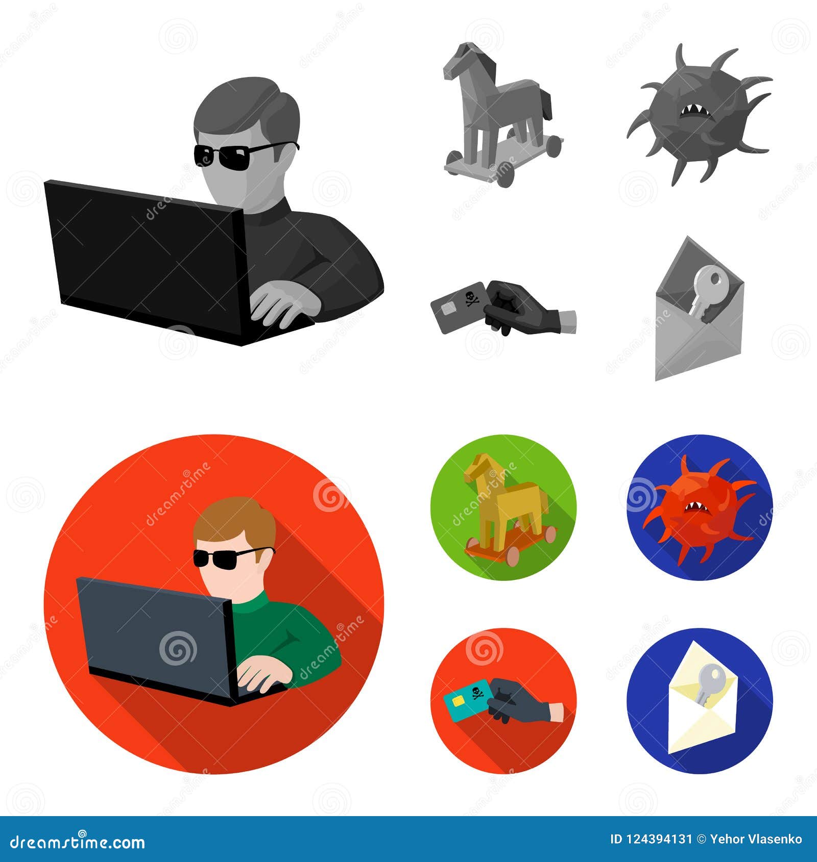 Hacker Hacking System Internet Hackers And Hacking Set Collection Icons In Monochrome Flat