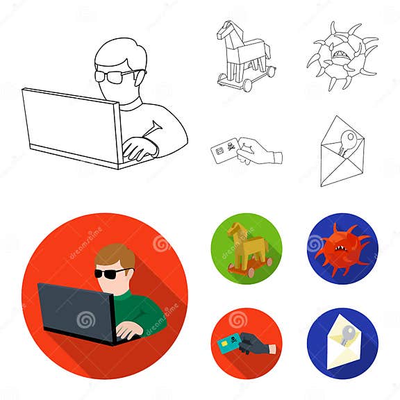Hacker, Hacking, System, Internet .Hackers and Hacking Set Collection Icons in Outline,flat ...