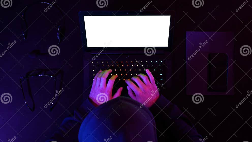 Hacker Hacking System on a Laptop. White Display Stock Photo - Image of ...