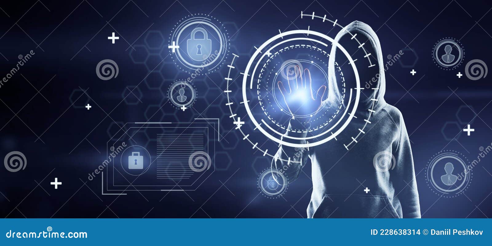 Hacker Hand with Creative Glowing ID Thumbprint Interface with Digital ...