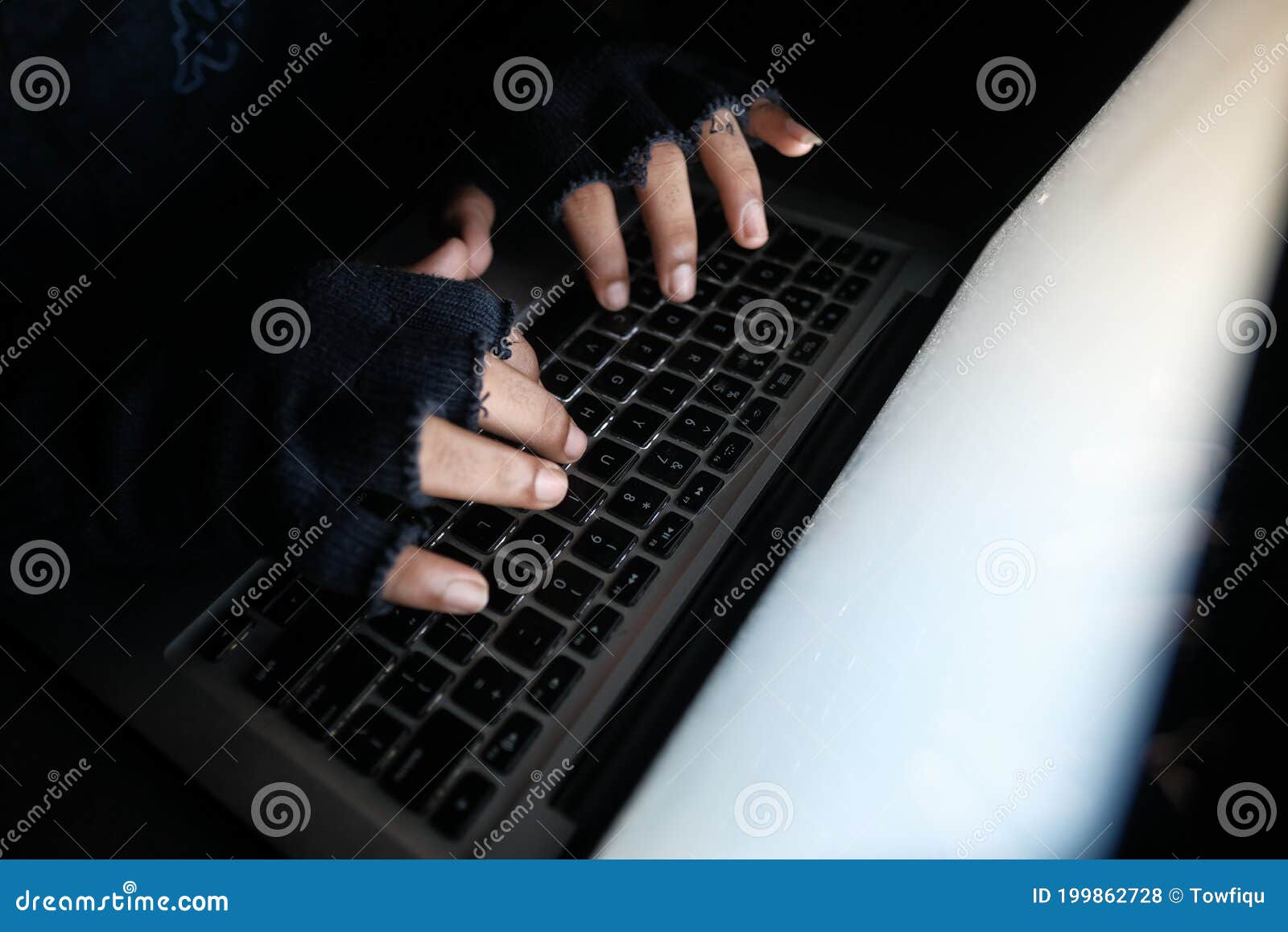 Hacker Hand Stealing Data from Laptop Top Down Stock Photo - Image of ...
