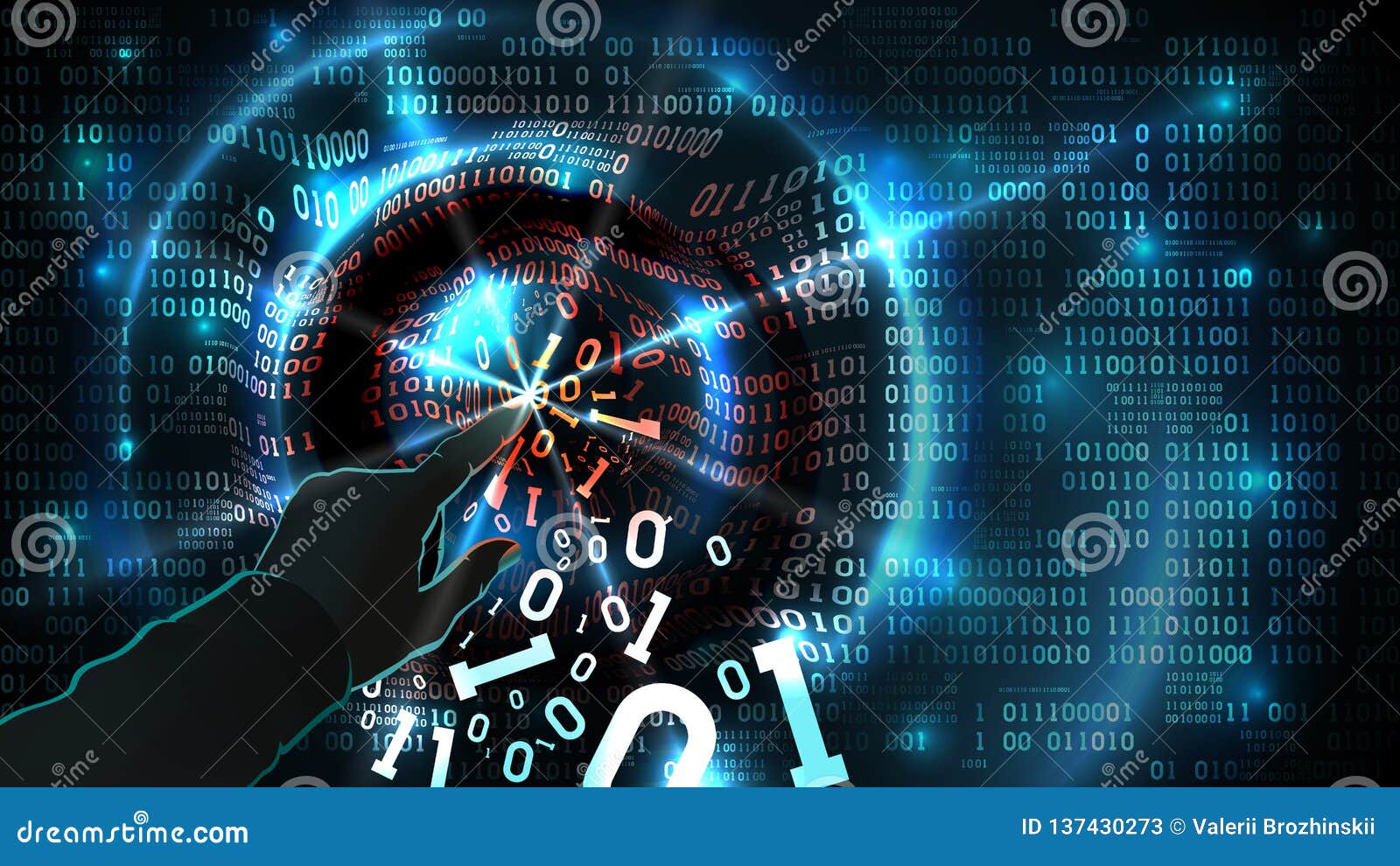 Hacker Hand Touches Binary Code And Hacks Abstract Database Firewall