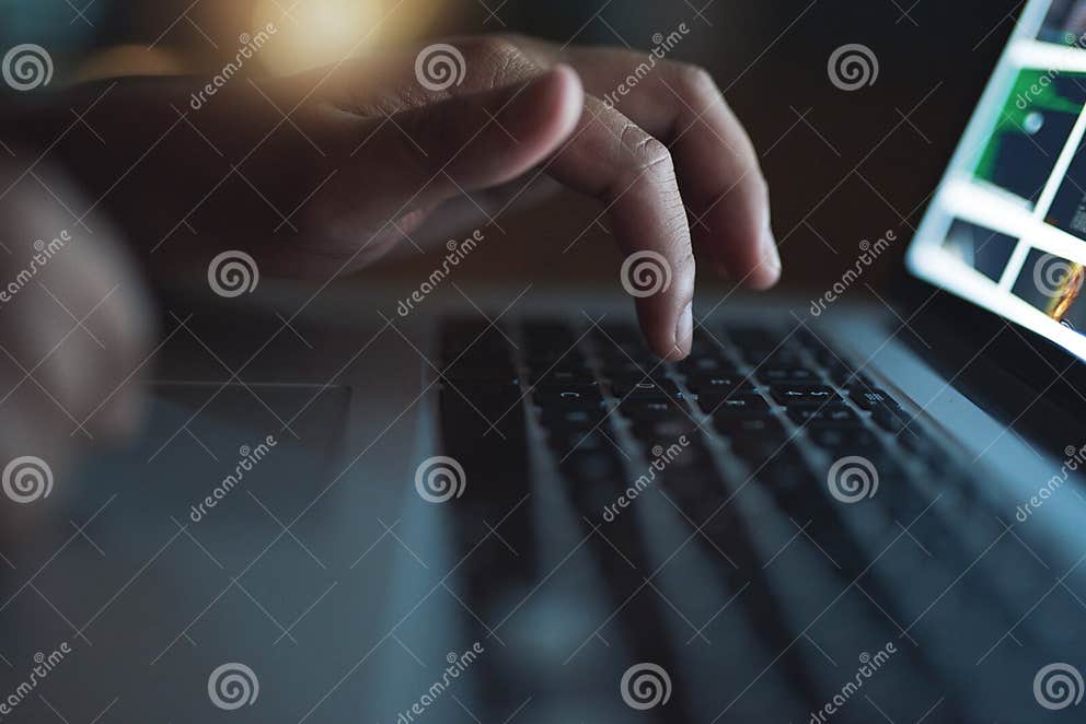 Hacker, Hand and Typing on Laptop at Night As Thief for Malware ...