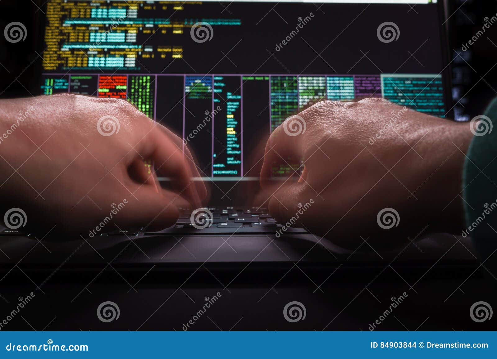 Hacker Hands, First Person View, at Work with Interface. Stock Photo ...