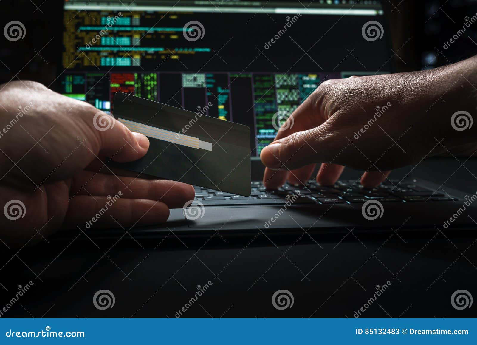 Hacker Hands, First Person View, at Work with Interface and Stolen ...
