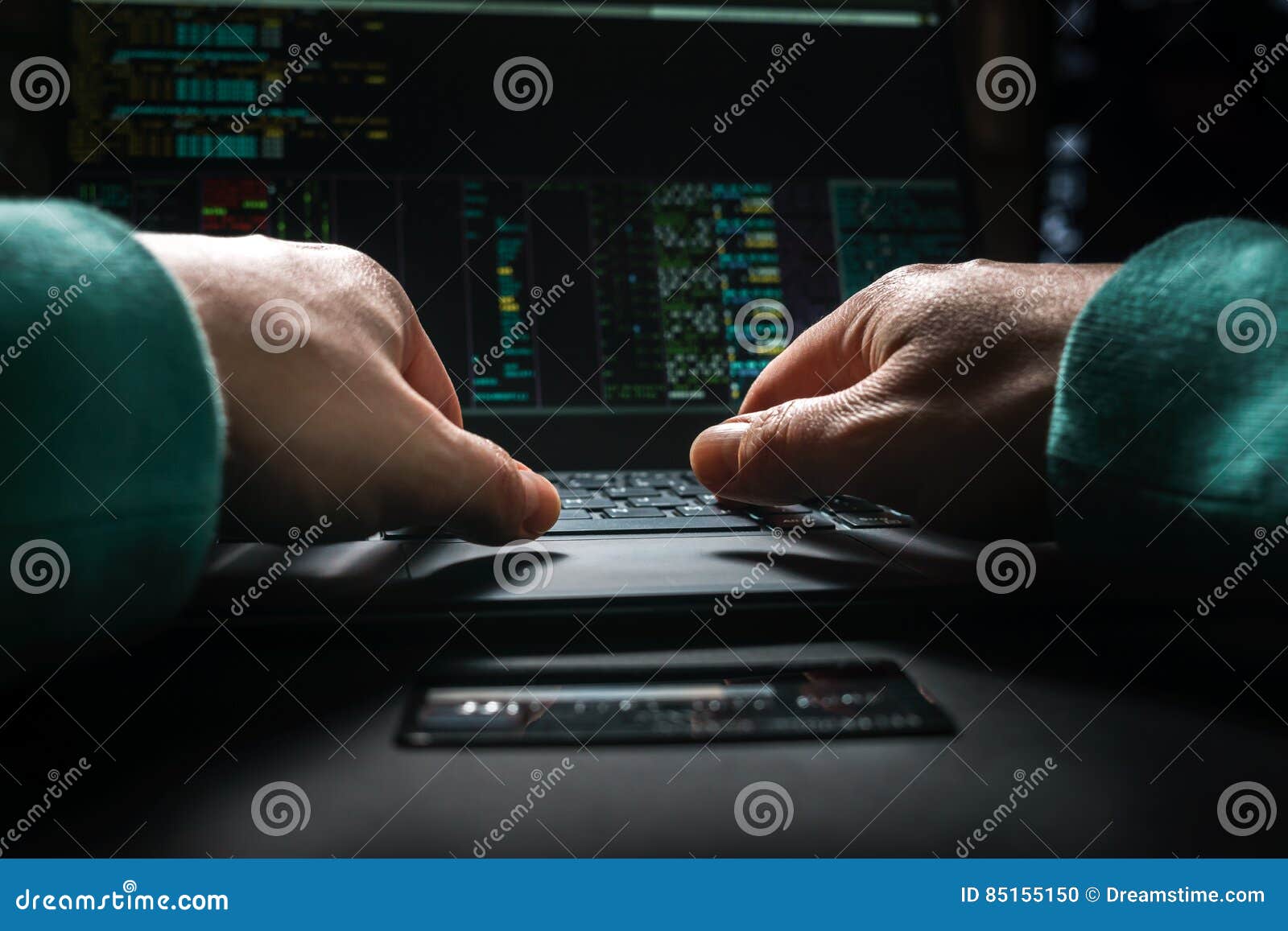 Hacker Hands, First Person View, at Work with Interface and Stolen ...