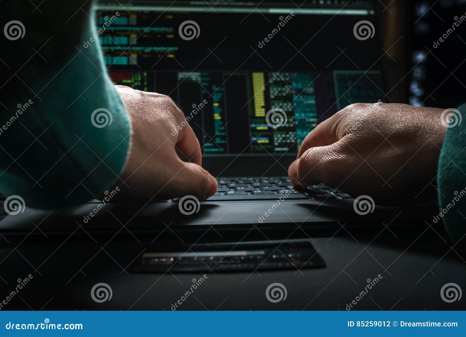 Hacker Hands, First Person View, at Work with Interface and Stolen ...