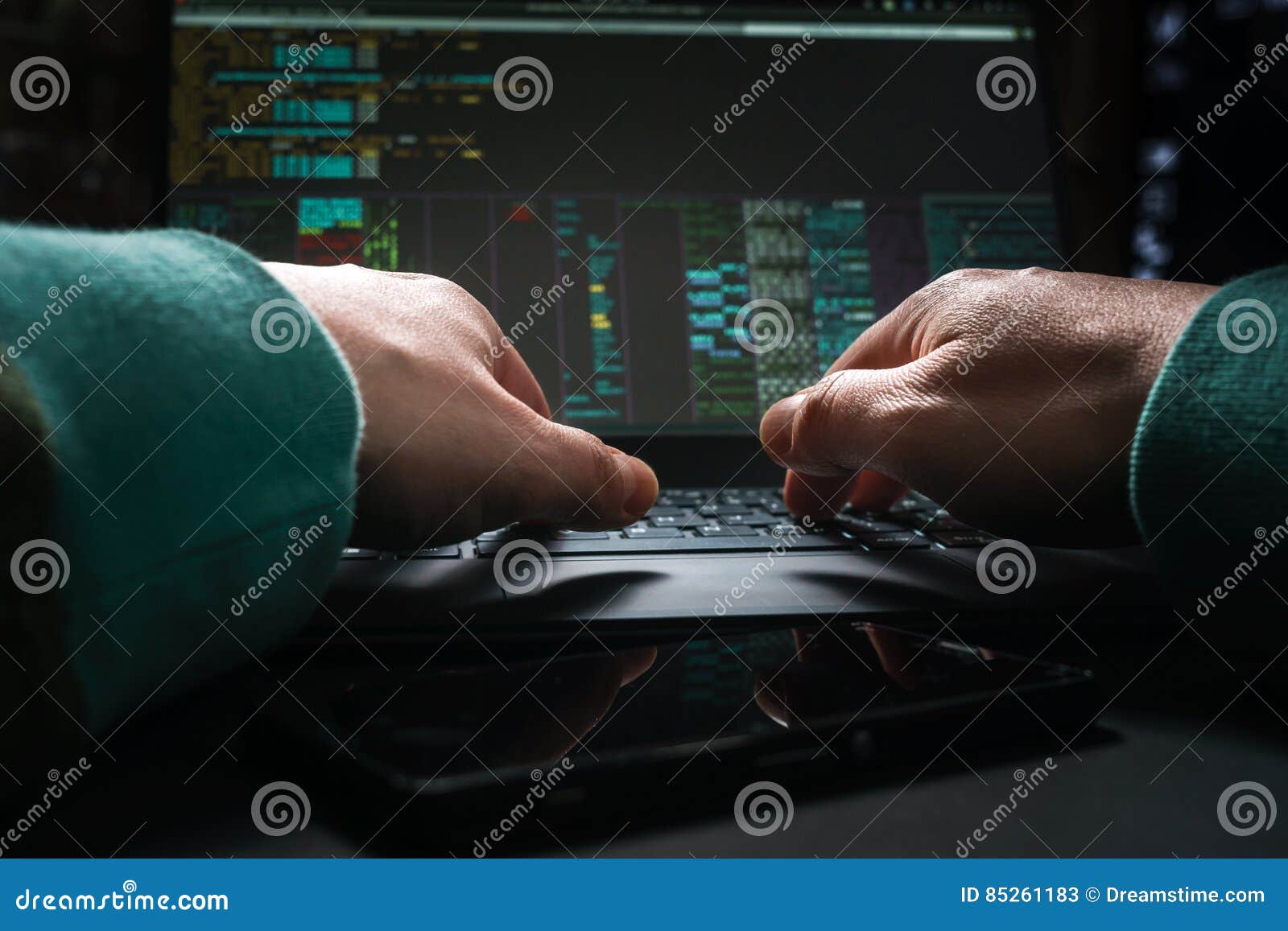 Hacker Hands, First Person View, at Work with Interface and Stolen ...