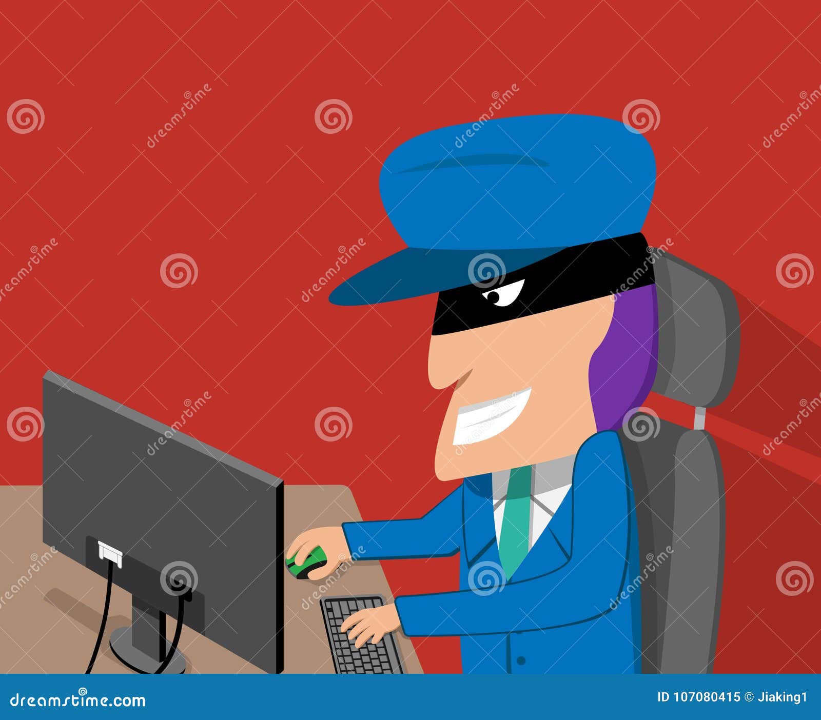 Hacker Is Happy While Hacking By Desktop Computer Stock Vector