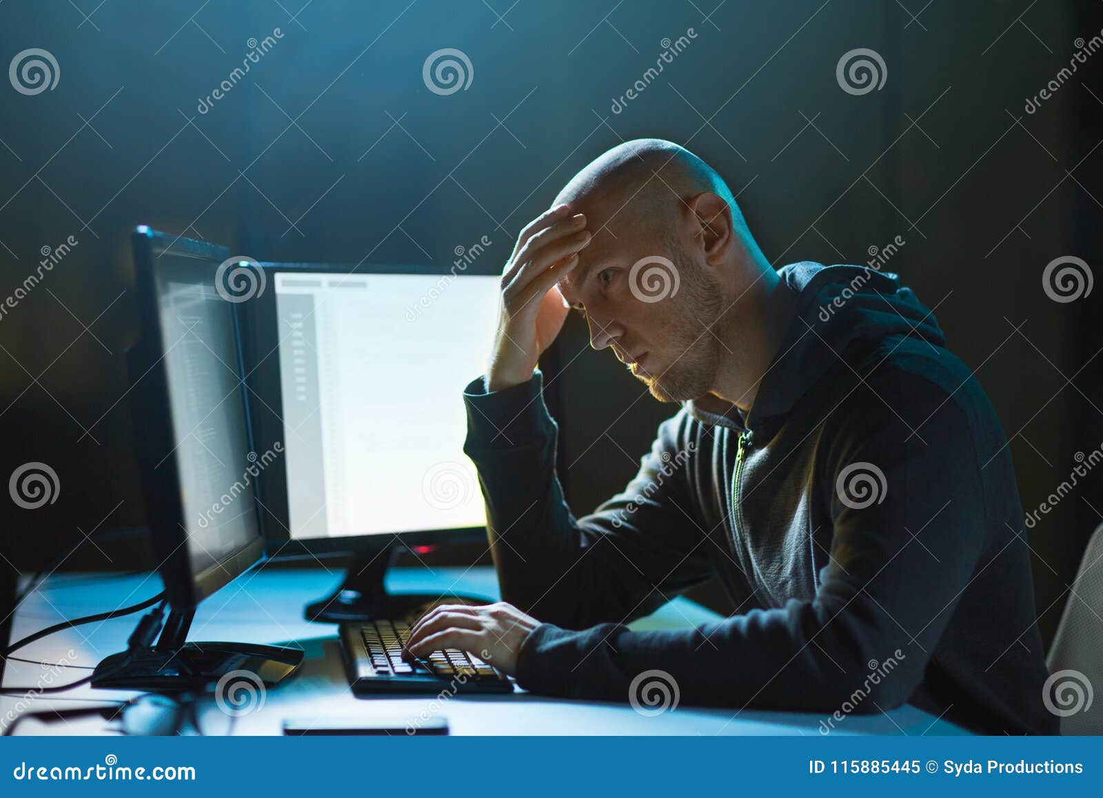 Hacker Having Problem with Computer Cyber Attack Stock Image - Image of ...