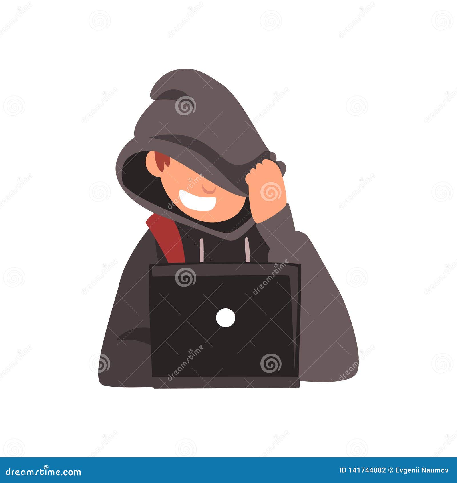 Hacker Hiding His Face Under Hood Trying To Cyber Attack Using Laptop ...