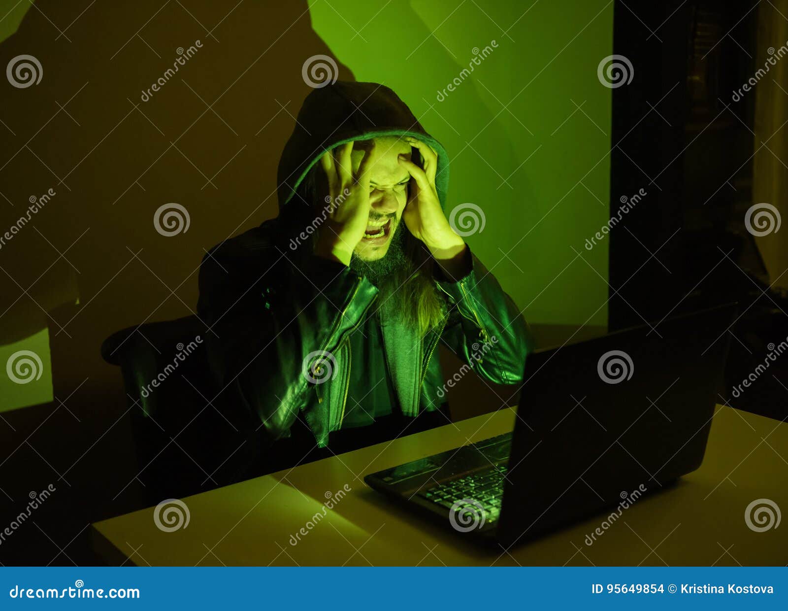 Hacker on His Computer is Going Crazy because he Got Cought Stock Photo ...