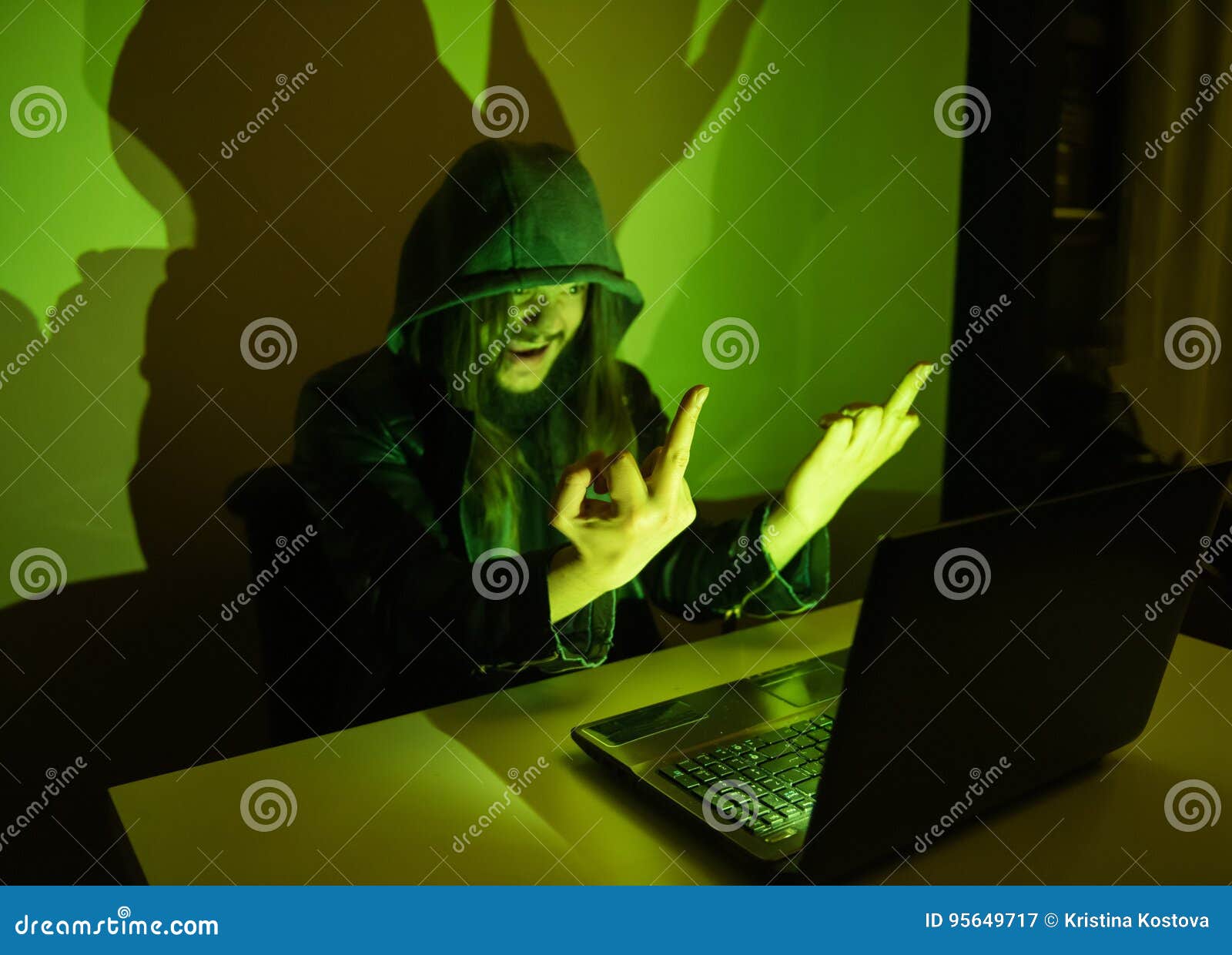 Hacker on His Computer Showing the Finger To Authority Stock Image ...