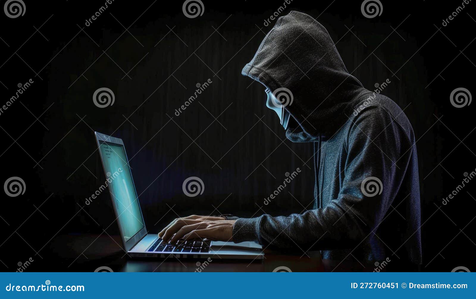 Hacker in His Hideout with a Computer Generative AI Illustration Stock ...