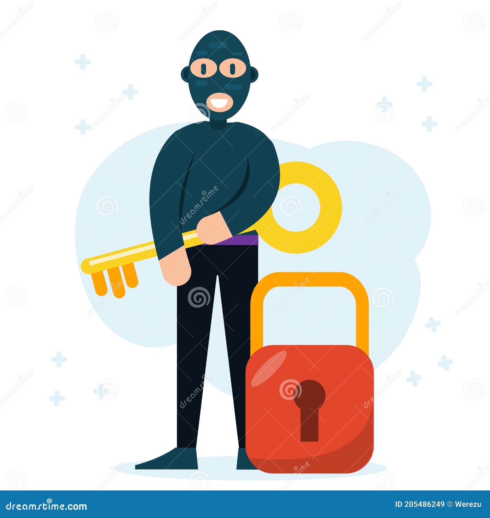 Hacker Holding Key with Padlock for Security Concept Vector ...
