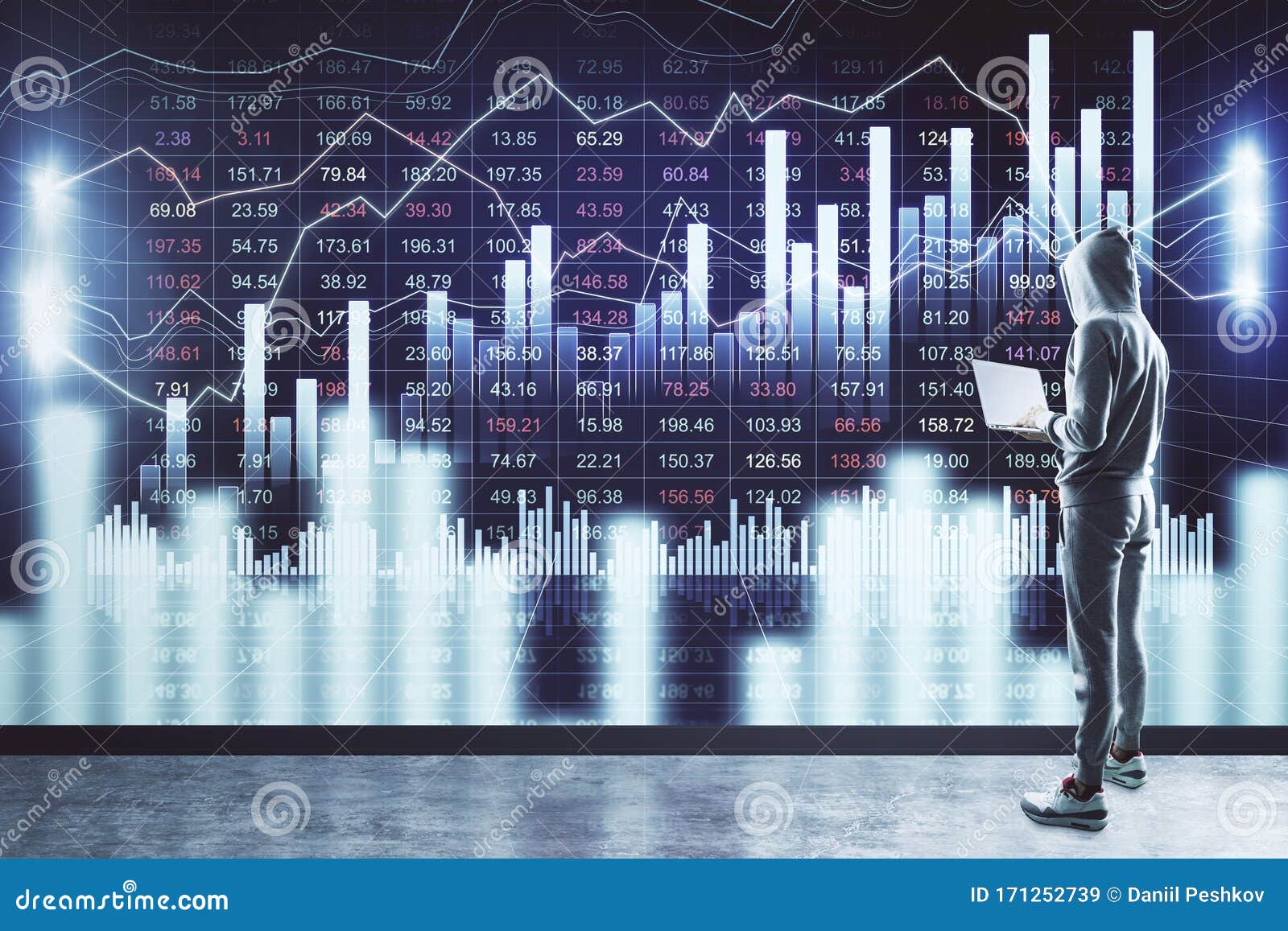 Hacker Holding Laptop with Glowing Chart Interface Stock Image - Image ...