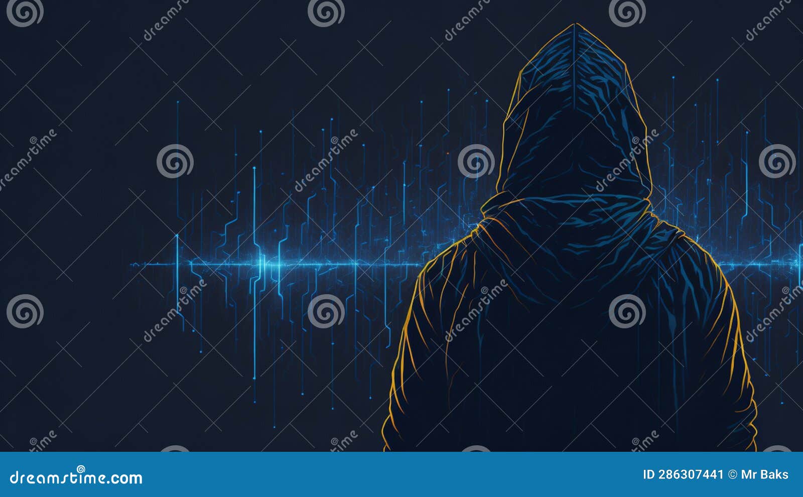 Hacker in Hood with Glowing Binary Code on Dark Background. Stock Illustration - Illustration of ...
