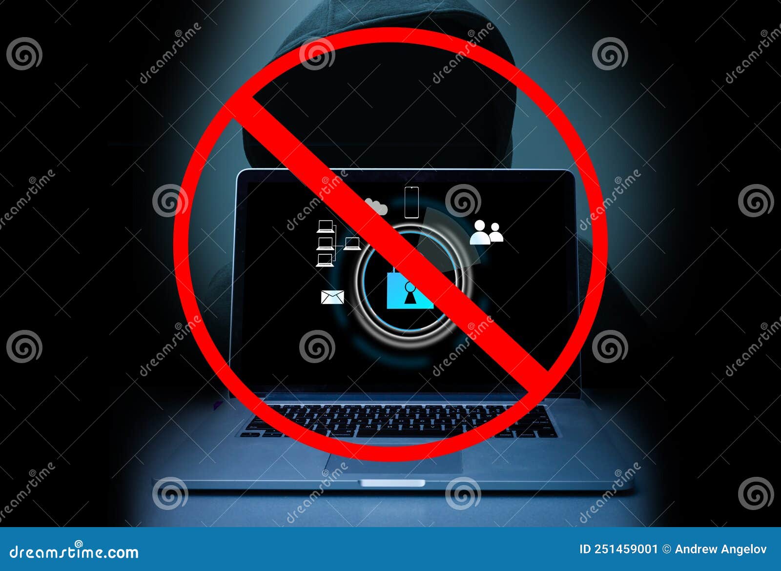The Hacker in the Hood, Laptop with Lock Stock Image - Image of ...