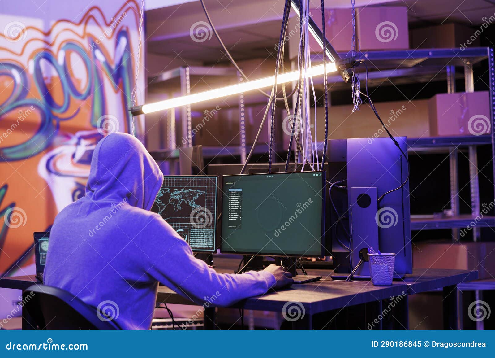 Hacker in Hood Running Ransomware Stock Image - Image of running ...