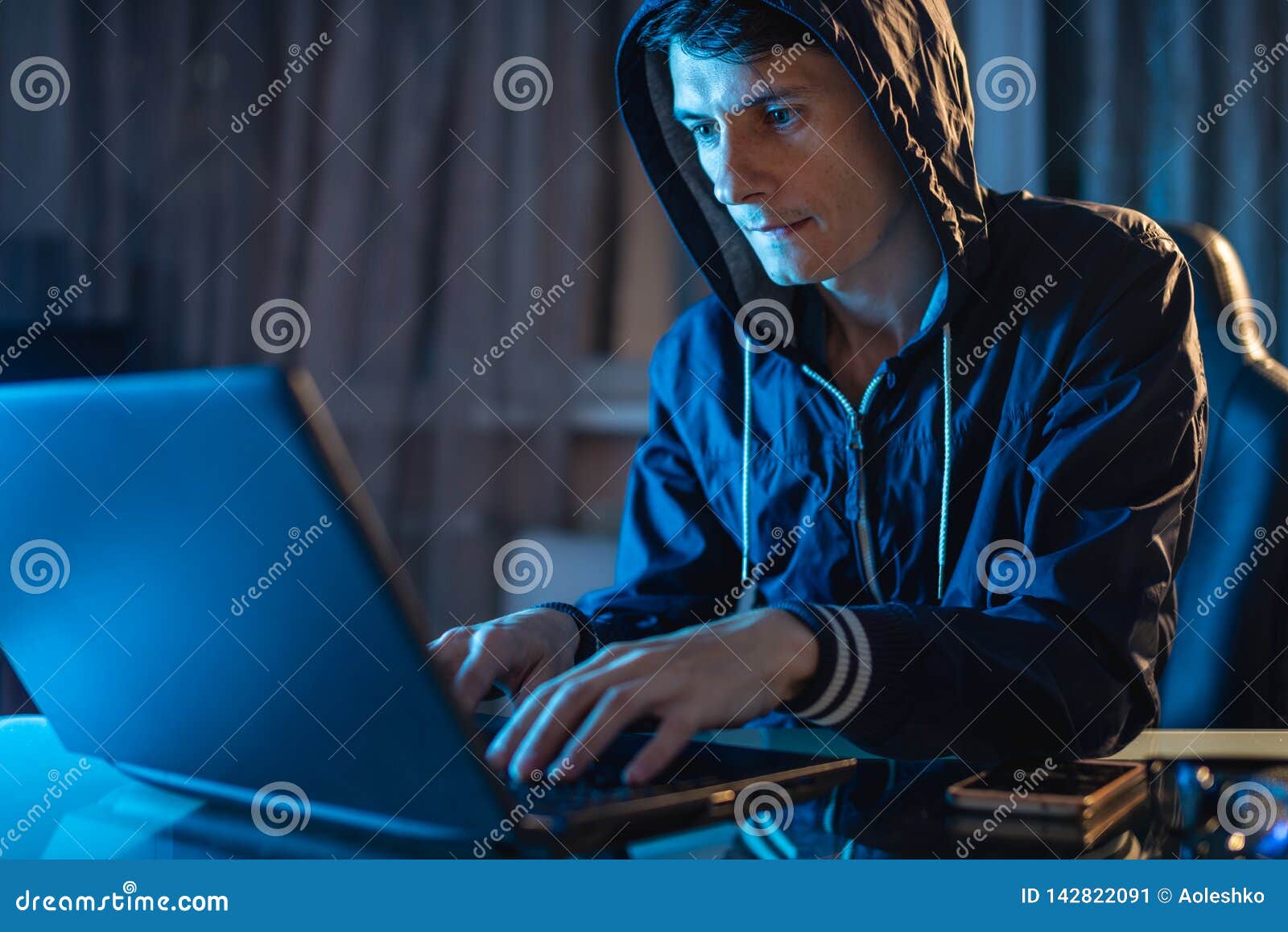 Hacker In The Hood Typing Program Code While Stealing Access Databases With Passwords Cyber 1936