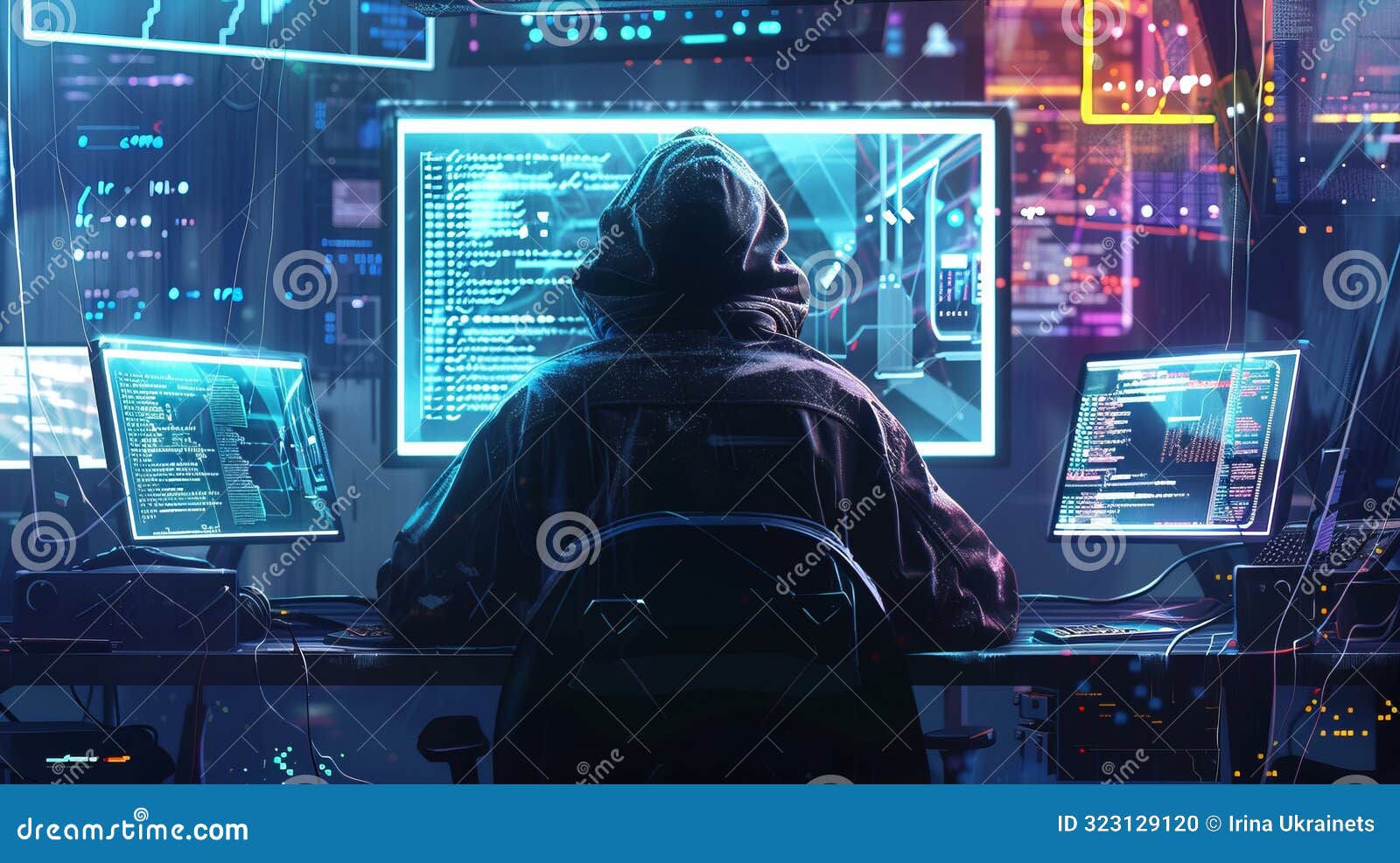 AI Cyberattack Scenario With Futuristic Robots And Red Laser Beams ...