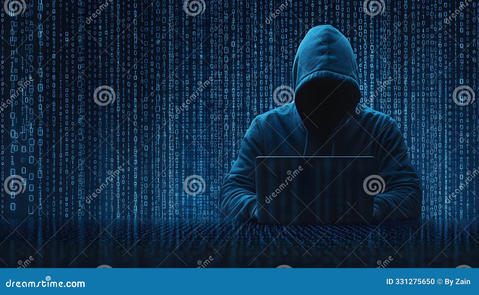 Hacker Hooded Man Stealing Information From Computer. Cyber Crime. Pop ...