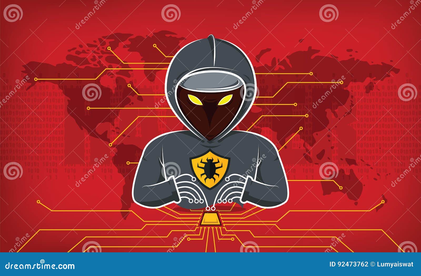Hacker Hooded Man Stealing Information From Computer. Cyber Crime. Pop ...
