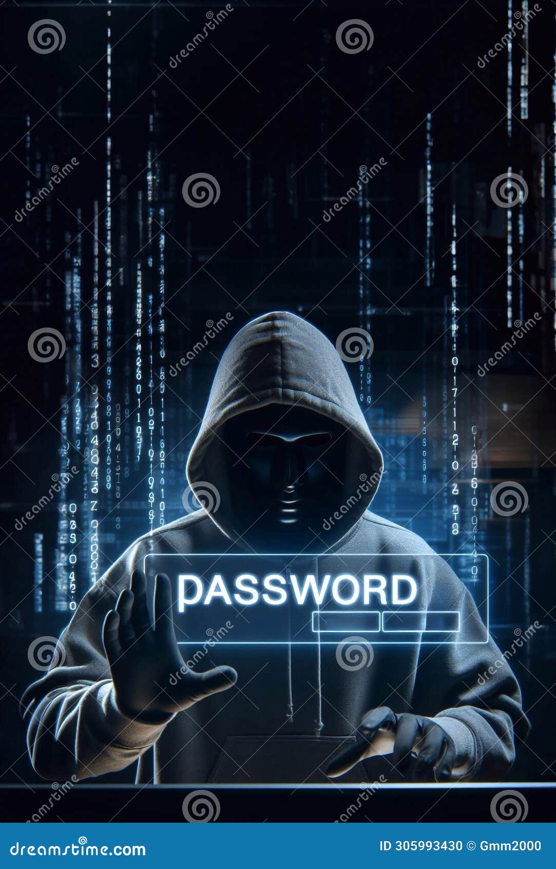 A Hacker in a Hooded Sweatshirt, Grabs the Word Password on a Computer ...