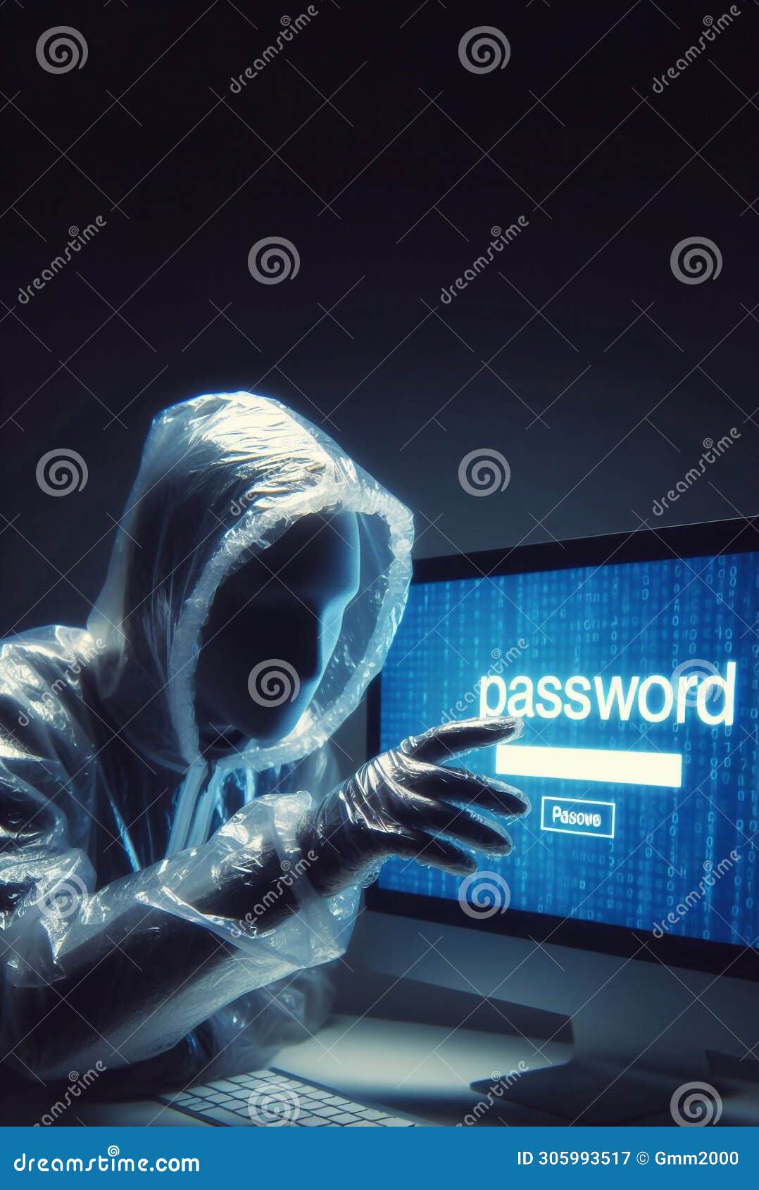 A Hacker in a Hooded Sweatshirt, Grabs the Word Password on a Computer ...