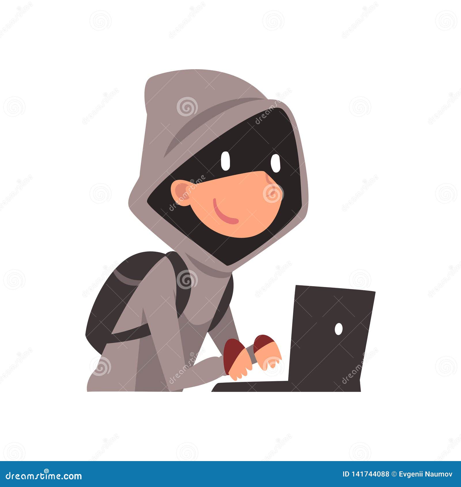 Hacker in Hoodie and Black Mask Stealing Information Using Laptop ...