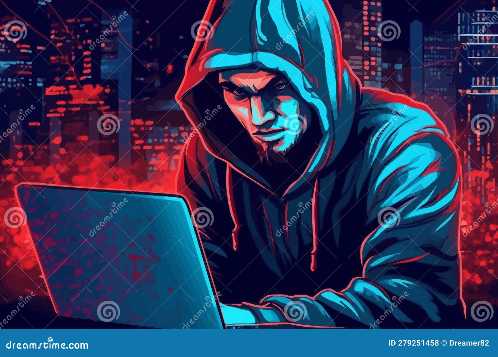 Hooded Scammer Riding Trojan Horse In Digital Matrix Technology Space ...