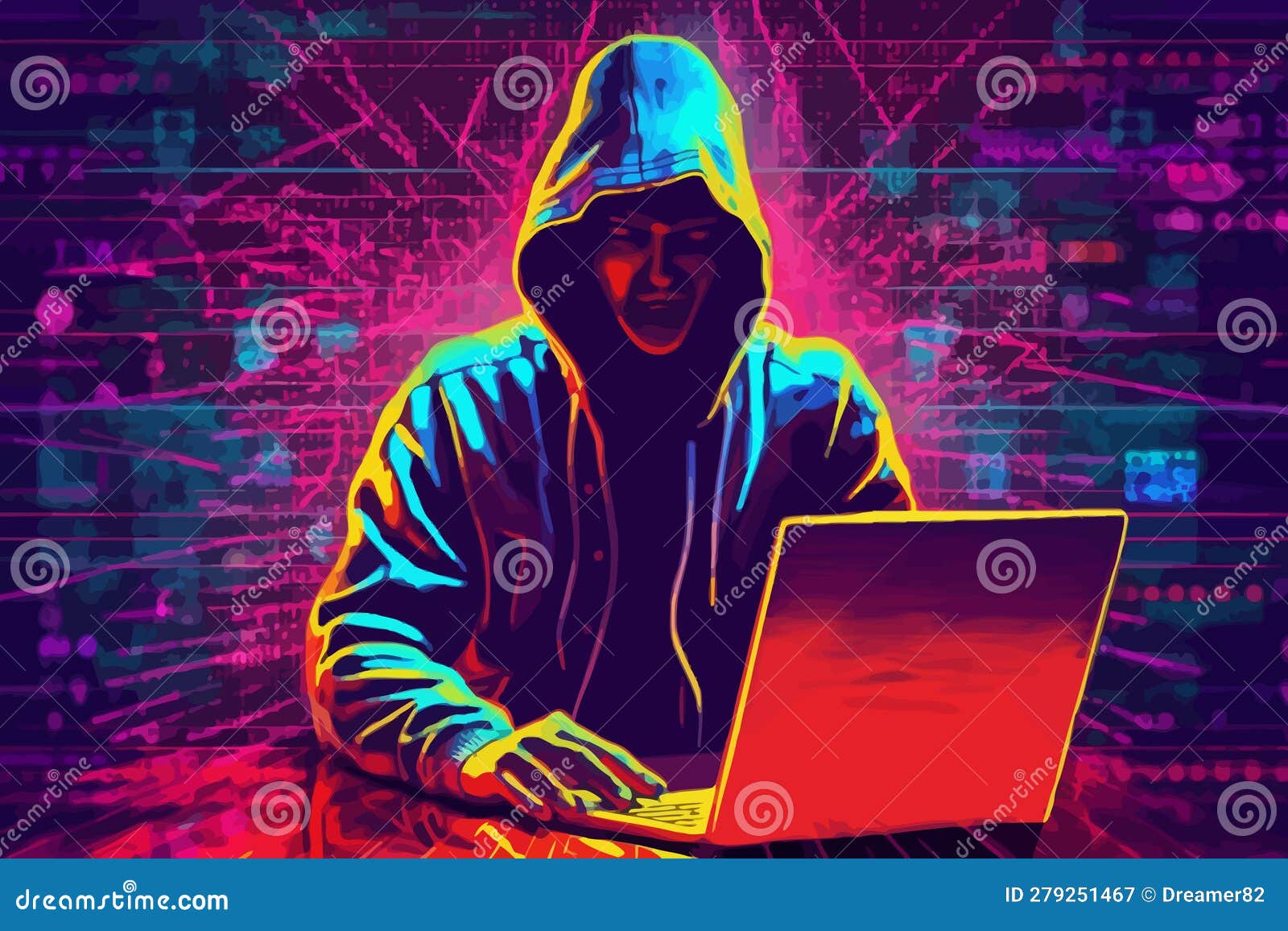 Hacker in Hoodie Breaking into Data Server Dark Theme Stock ...