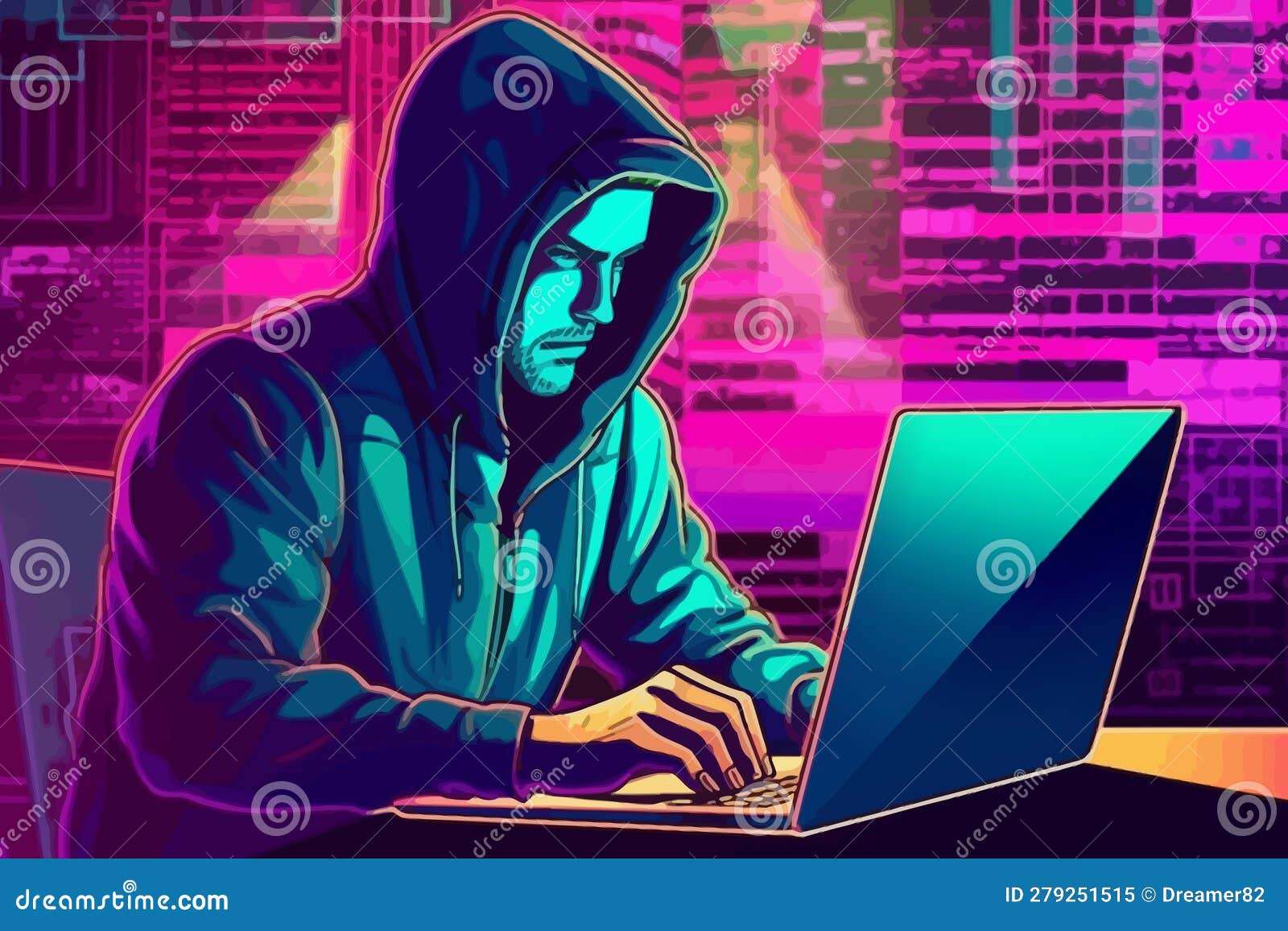 Hacker in Hoodie Breaking into Data Server Dark Theme Stock ...