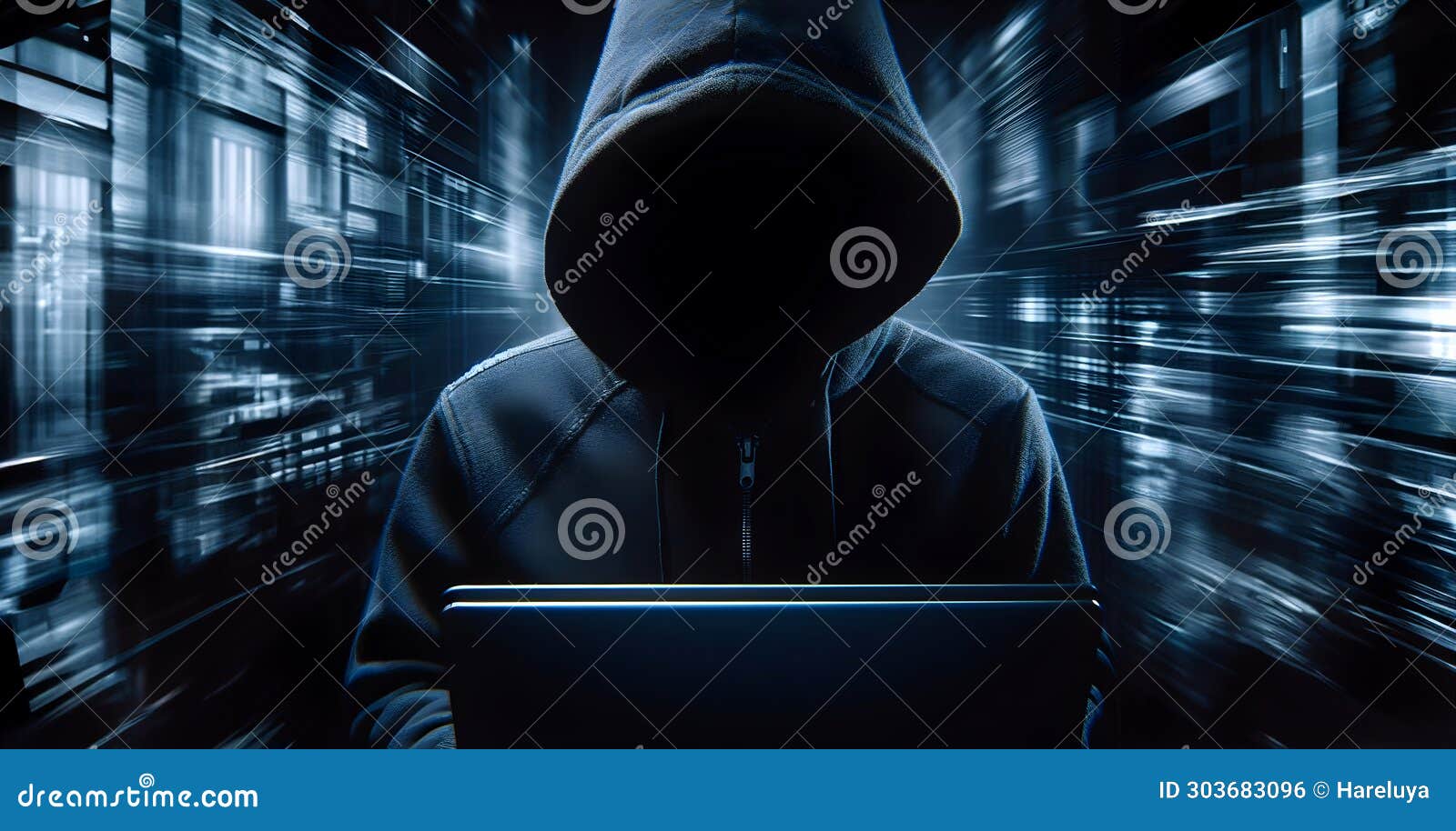 Hacker in Hoodie Dark Theme Cybersecurity Vulnerability. Generative Ai ...
