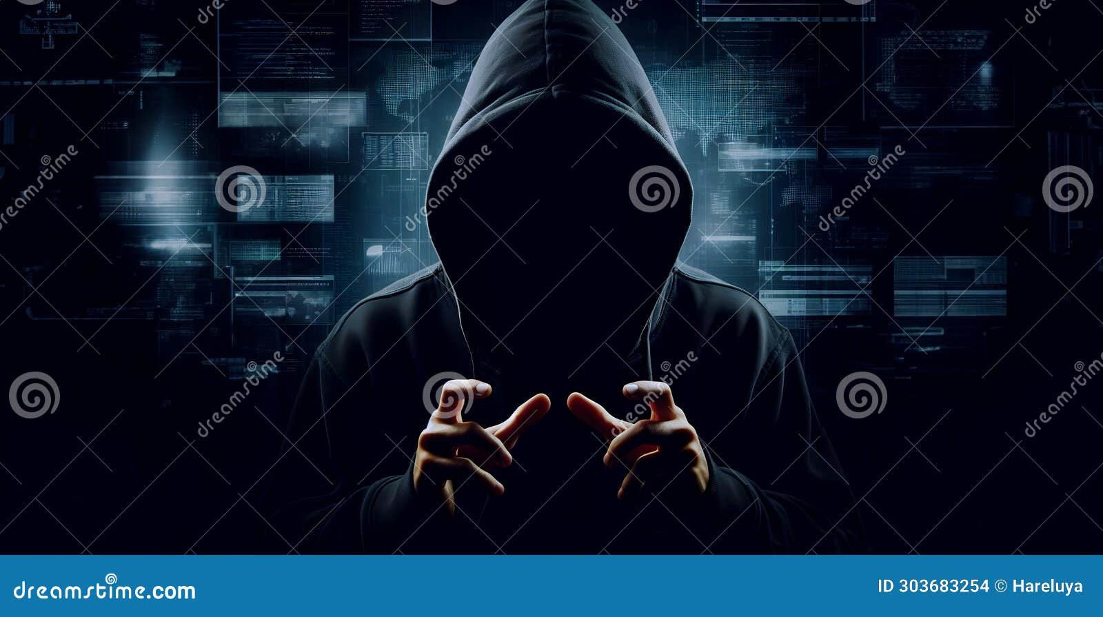 Hacker in Hoodie Dark Theme Cybersecurity Vulnerability. Generative Ai ...