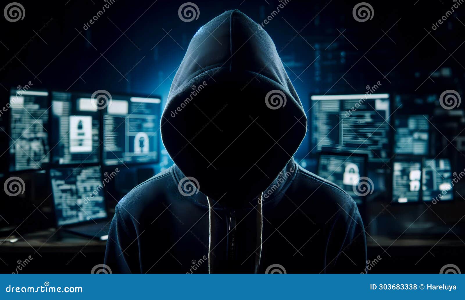 Hacker in Hoodie Dark Theme Cybersecurity Vulnerability. Generative Ai ...
