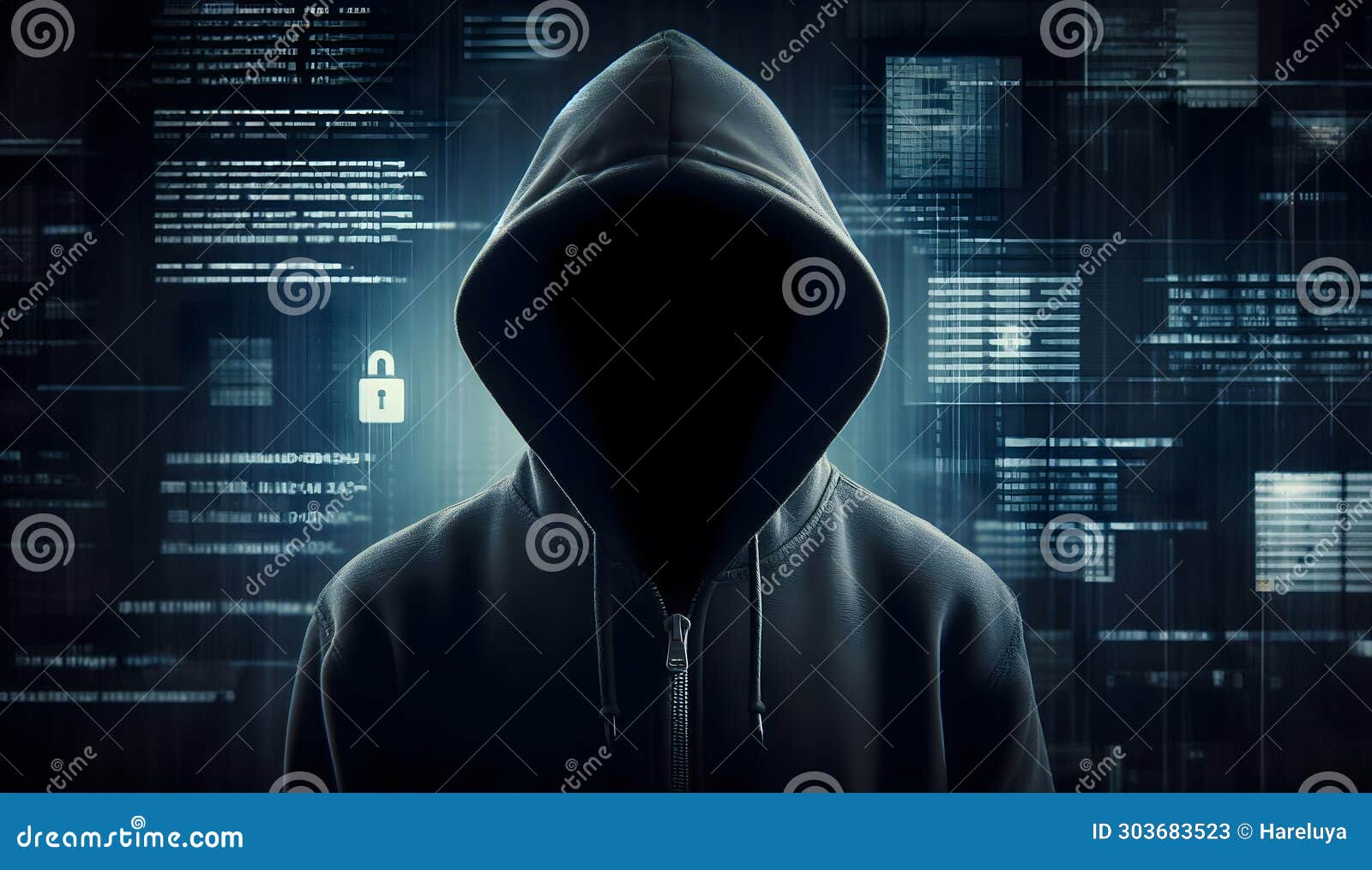 Hacker in Hoodie Dark Theme Cybersecurity Vulnerability. Generative Ai ...