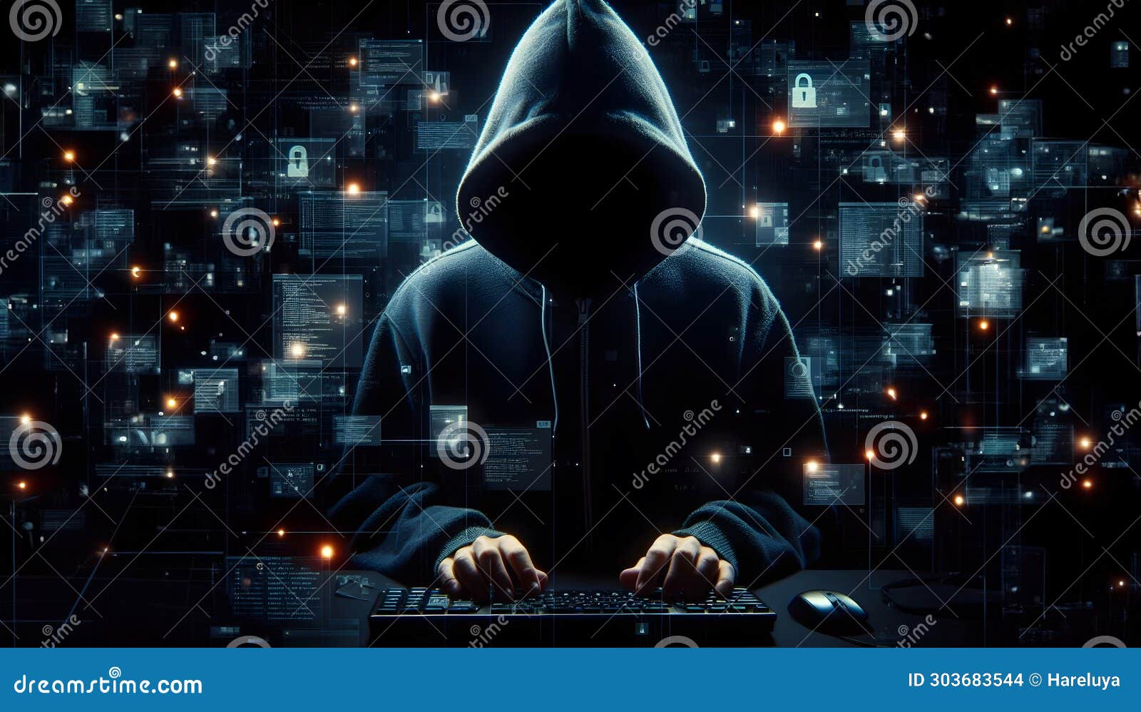Hacker in Hoodie Dark Theme Cybersecurity Vulnerability. Generative Ai ...