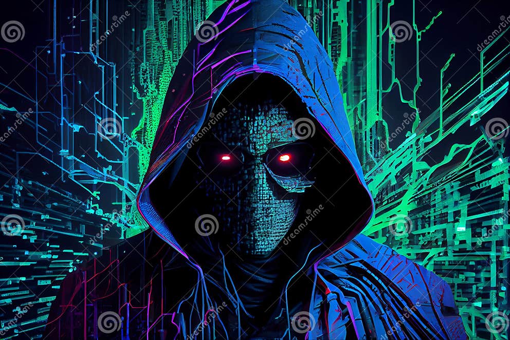 Hacker Man in Hoodie Dark Theme Stock Illustration - Illustration of ...
