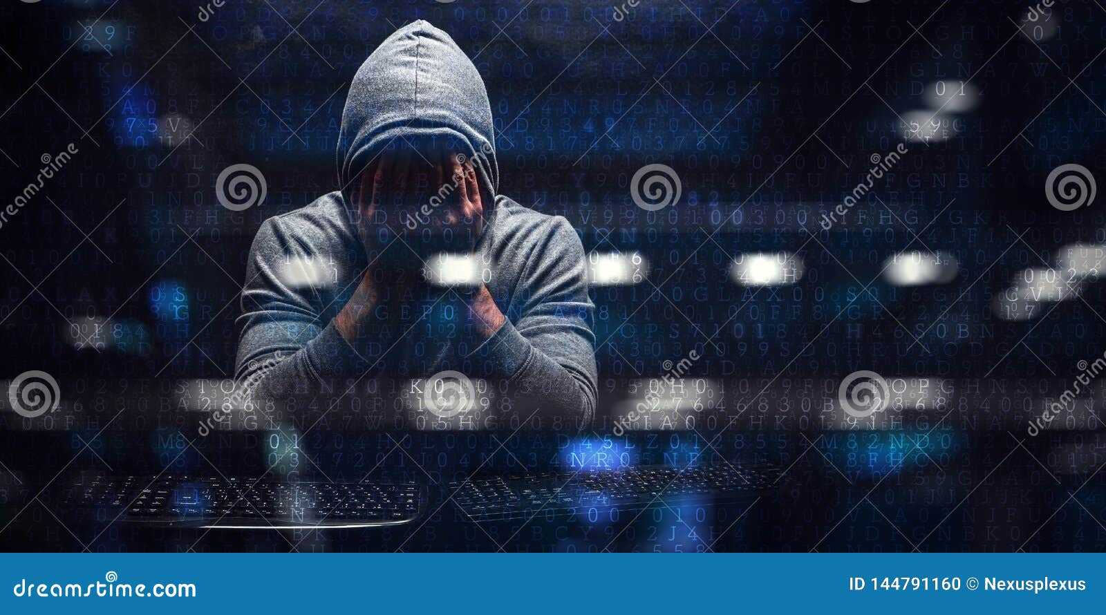 Hacker in Hoodie Dark Theme Stock Photo - Image of hoodie, theft: 144791160