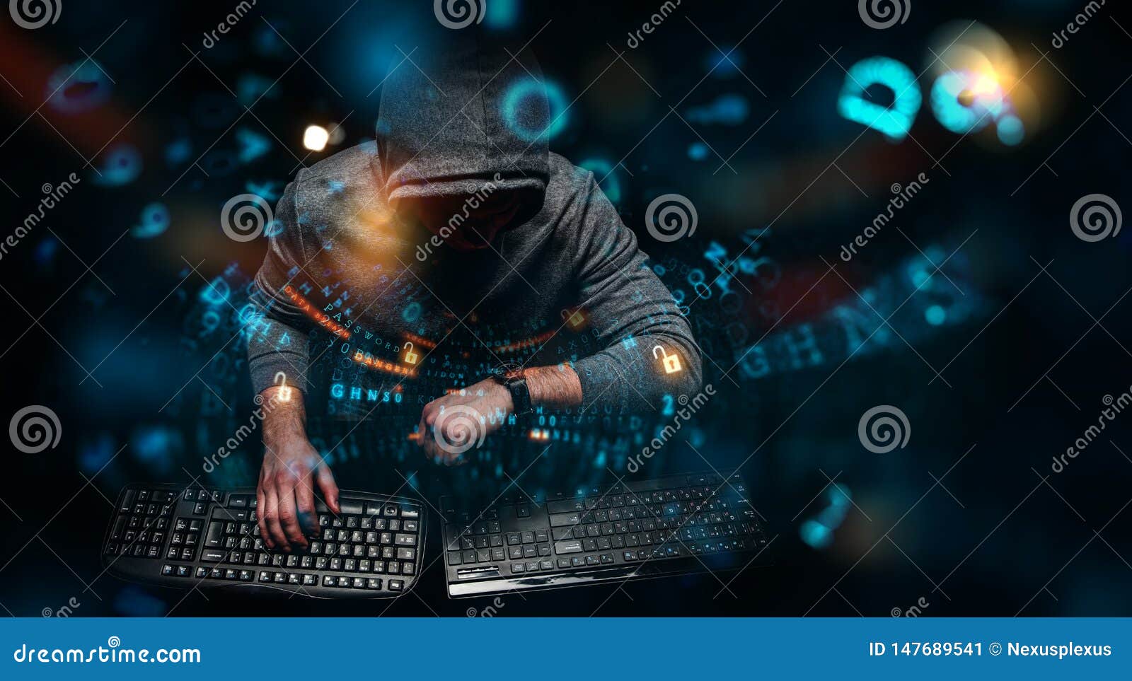 Hacker in Hoodie Dark Theme Stock Image - Image of haker, digital ...