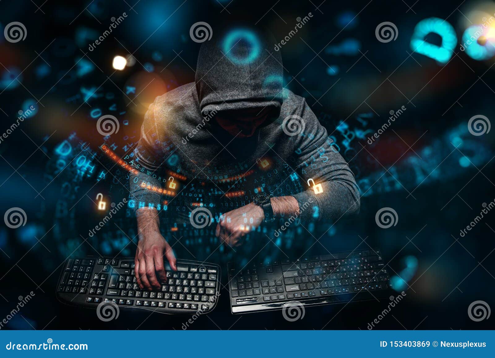 Hacker in Hoodie Dark Theme Stock Image - Image of concept, hack: 153403869